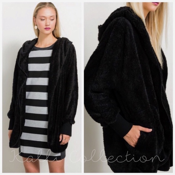 Hem & Thread | Sweaters | Nwt Black Teddy Bear Fleece Cardigan Hoodie ...